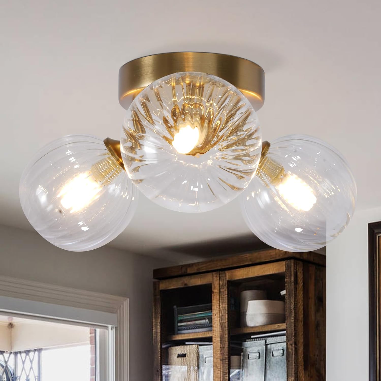 Bubble Ball Swirled Glass Chandelier 3-Light Semi Flush Mount Ceiling ...