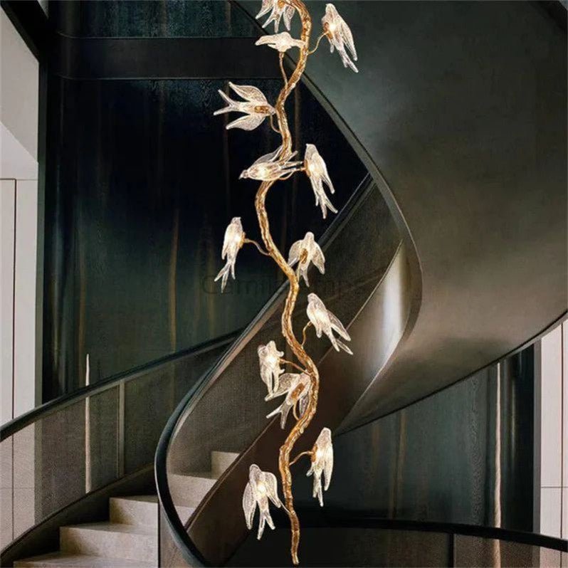 Silas Bird Glass Tree Branch Chandelier For Staircase - Camilalamps